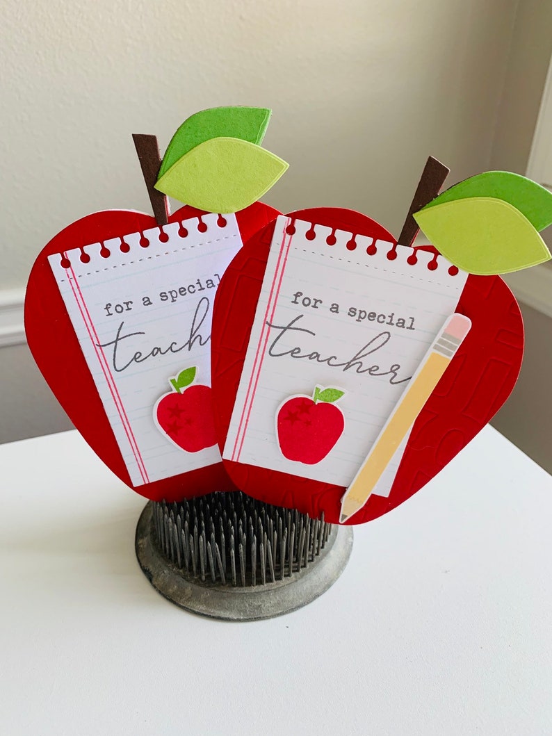 Handstamped, Die-cut, and Layered Apple Shaped Teacher Card, Thank You ...