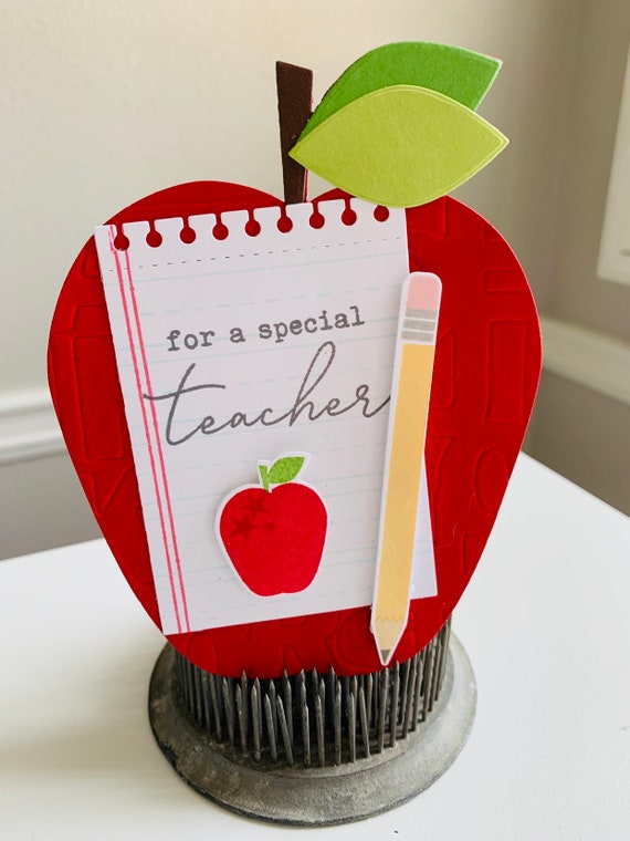 Handstamped Die-cut and Layered Apple Shaped Teacher Card - Etsy