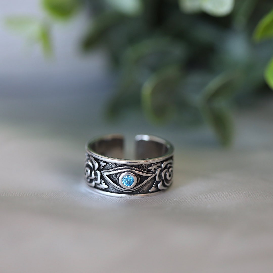Gothic Detail Ring, Blue Gem Ring, Cool Ring, Protection Ring, Faith ...