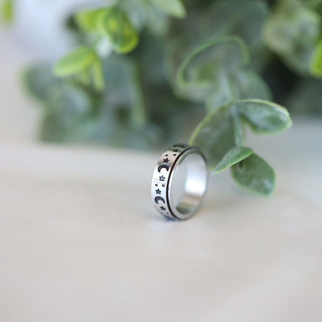 Star and Moon Spinning Ring, Spinner Ring, Playful Ring, Fun Ring, Star ...