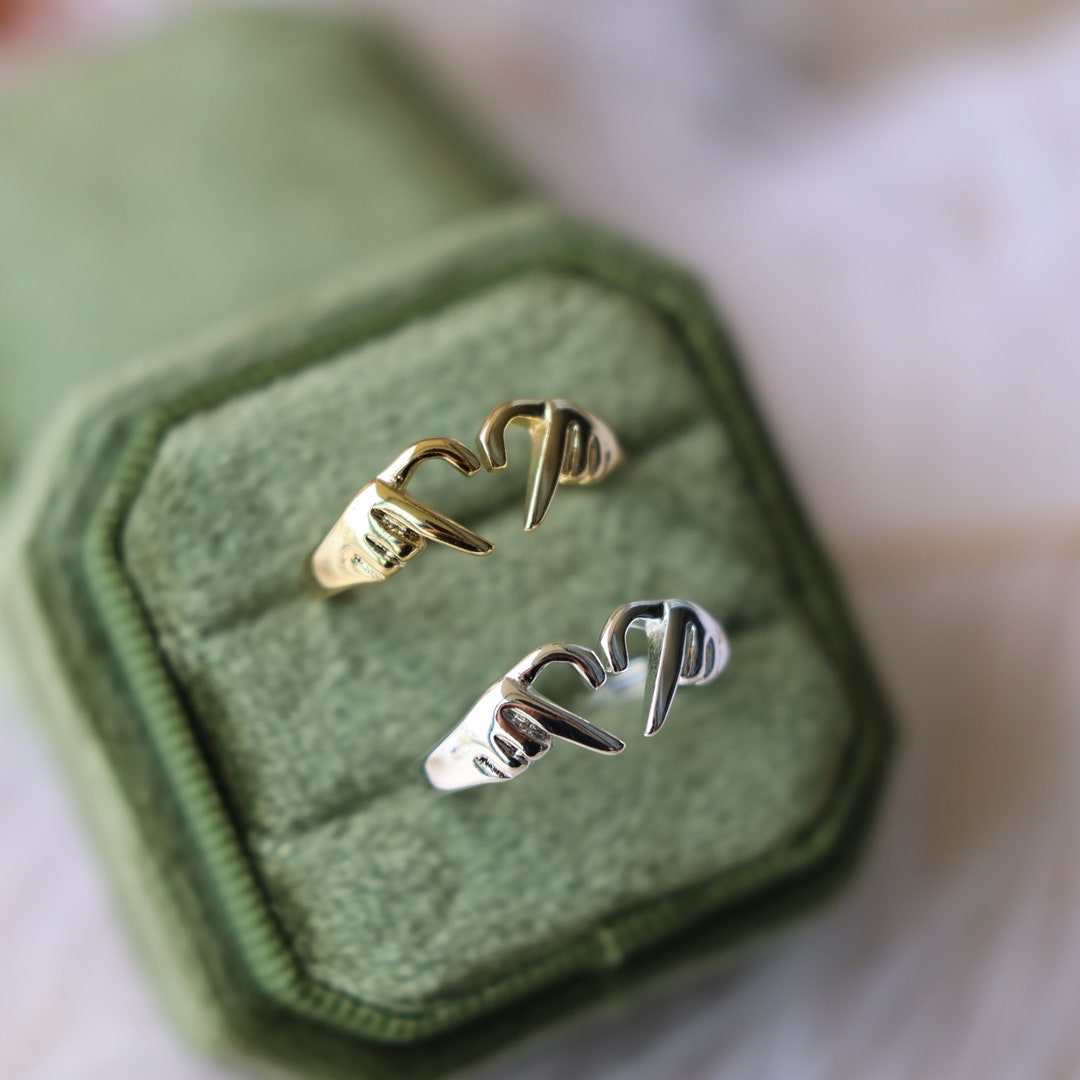 Silver Love Heart Ring, Fun Hug Ring, Creative Design Ring, Fun Ring ...