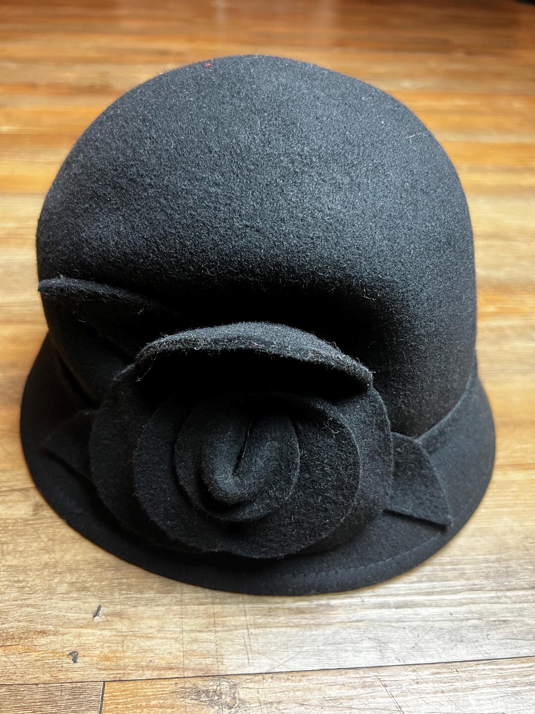 Vintage 1990's Croft & Barrow Black Floral Cloche Style Hat - Etsy
