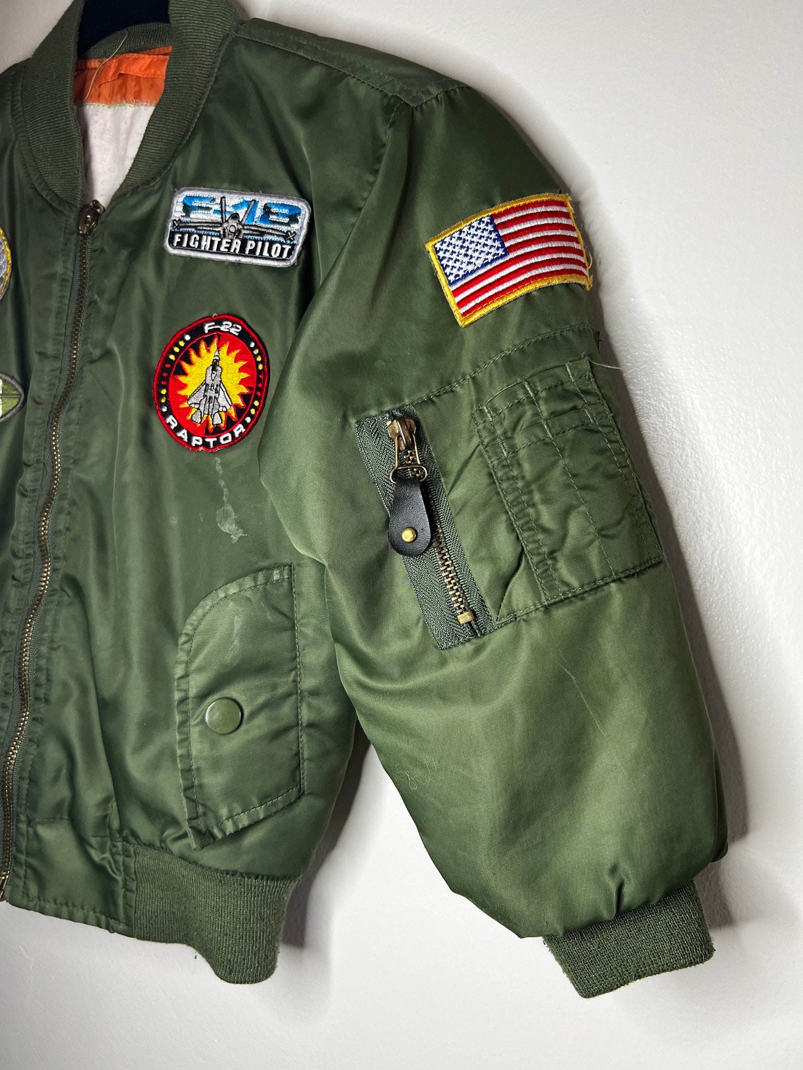 Vintage Kids Alpha Green Reversible Bomber Jacket With Apache Fighter ...
