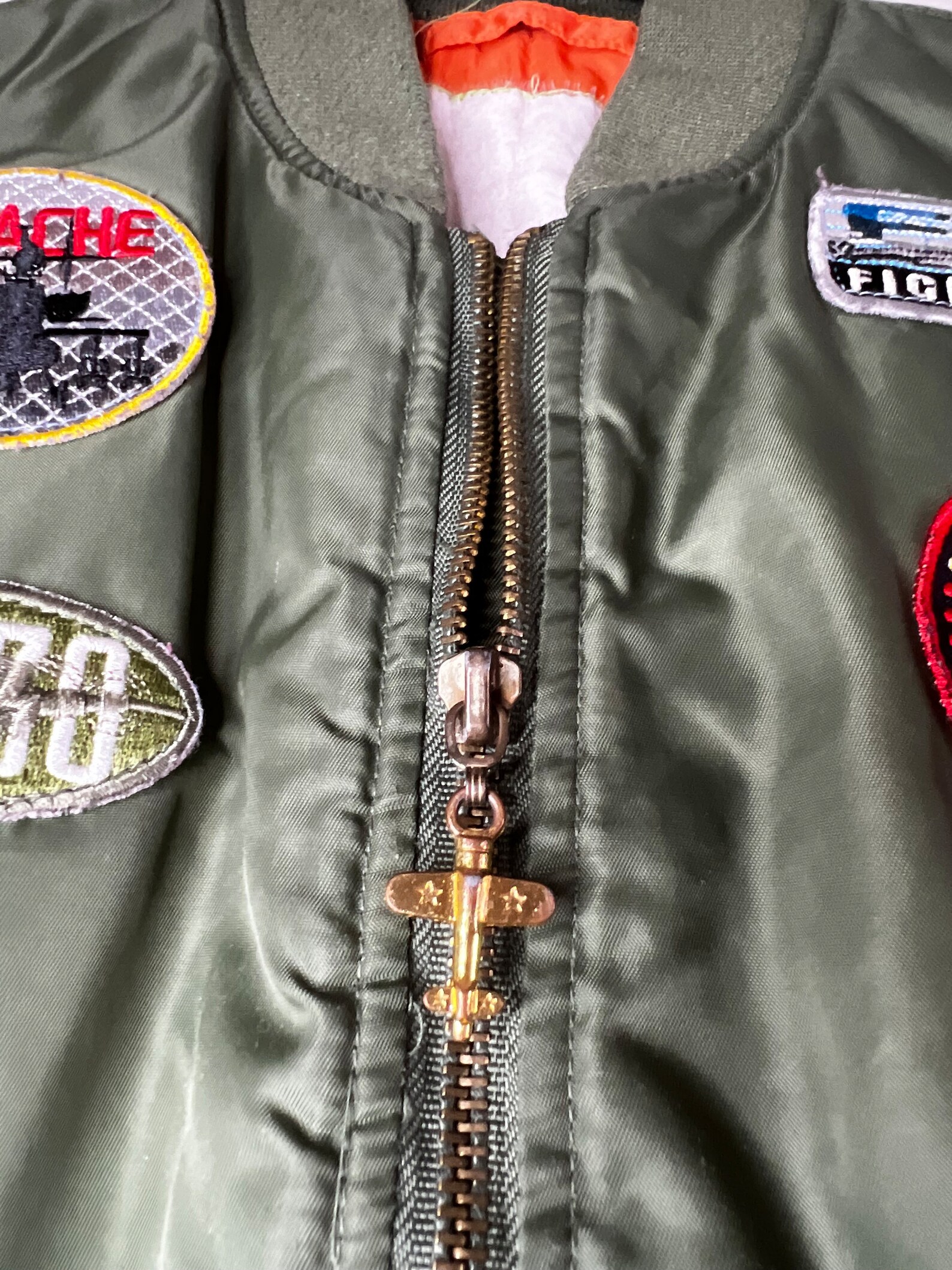Vintage Kids Alpha Green Reversible Bomber Jacket With Apache Fighter ...
