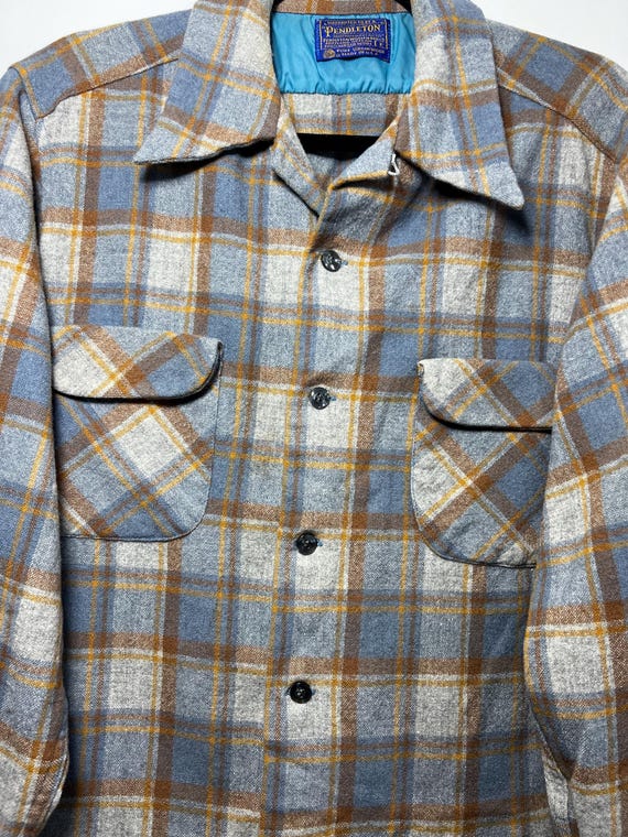 Vintage 1960's-1970's Pendleton Wool Grey/ Rust Plaid… - Gem