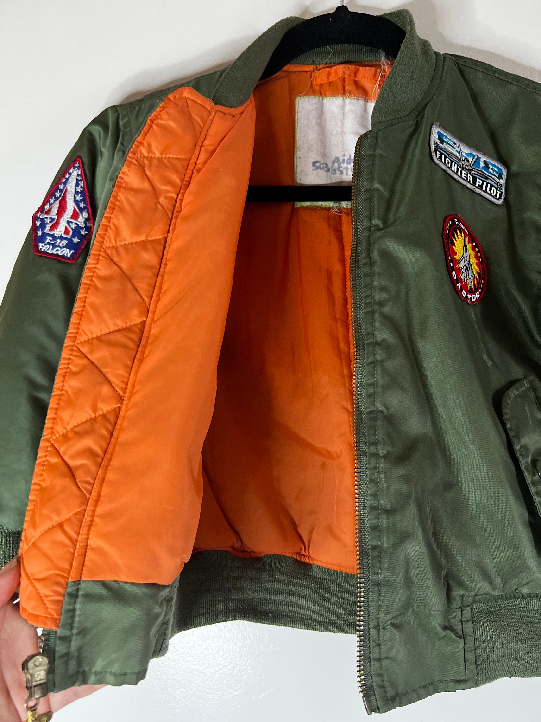 Vintage Kids Alpha Green Reversible Bomber Jacket With Apache Fighter ...