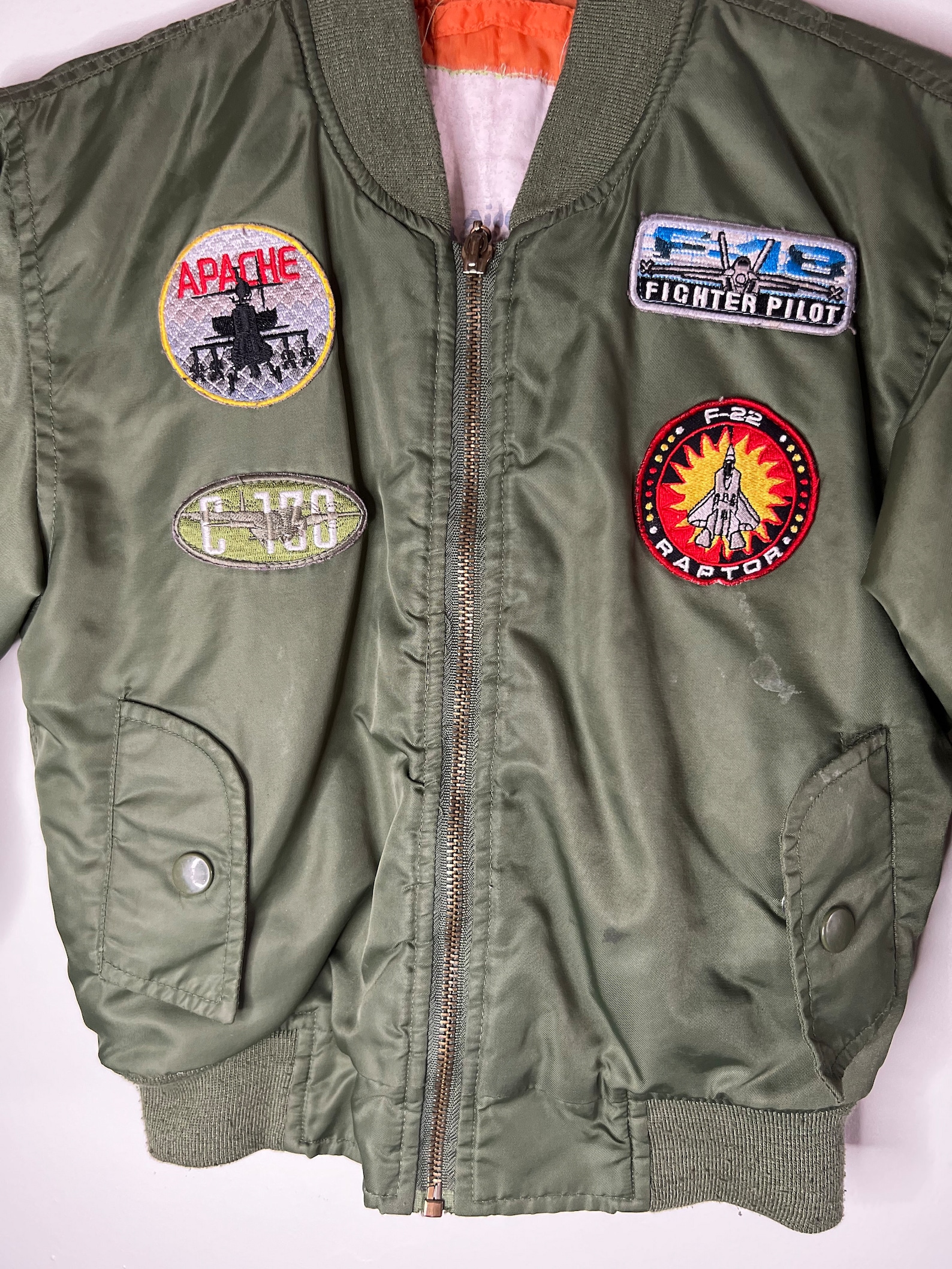 Vintage Kids Alpha Green Reversible Bomber Jacket With Apache Fighter ...