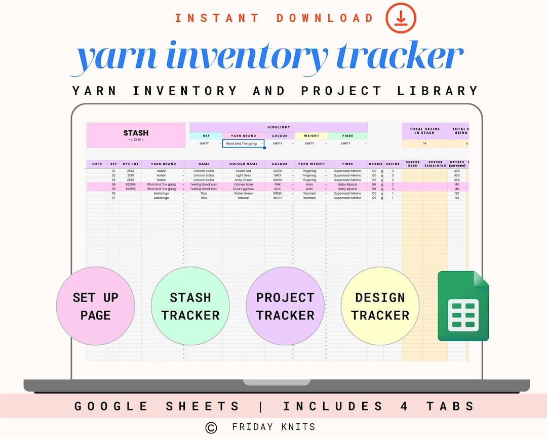 Yarn Inventory Project Library Spreadsheet Crafting Handmade Products ...