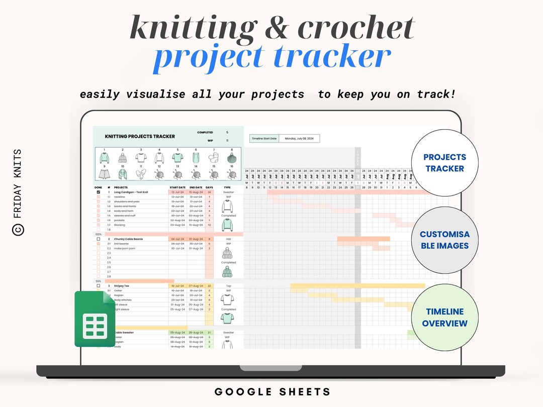 Knitting and Crochet Project Tracker Google Spreadsheet Crafting ...