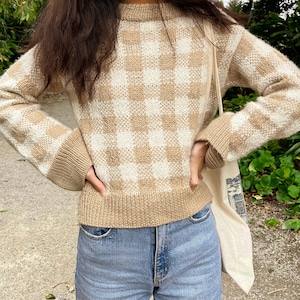 Gingham Jumper Sweater Knitting Pattern Colourwork Knit Jumper Pattern ...