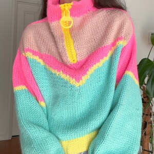 Colour Blockade Knit up Zip up Knitting Pattern Winter Sweater Snow ...