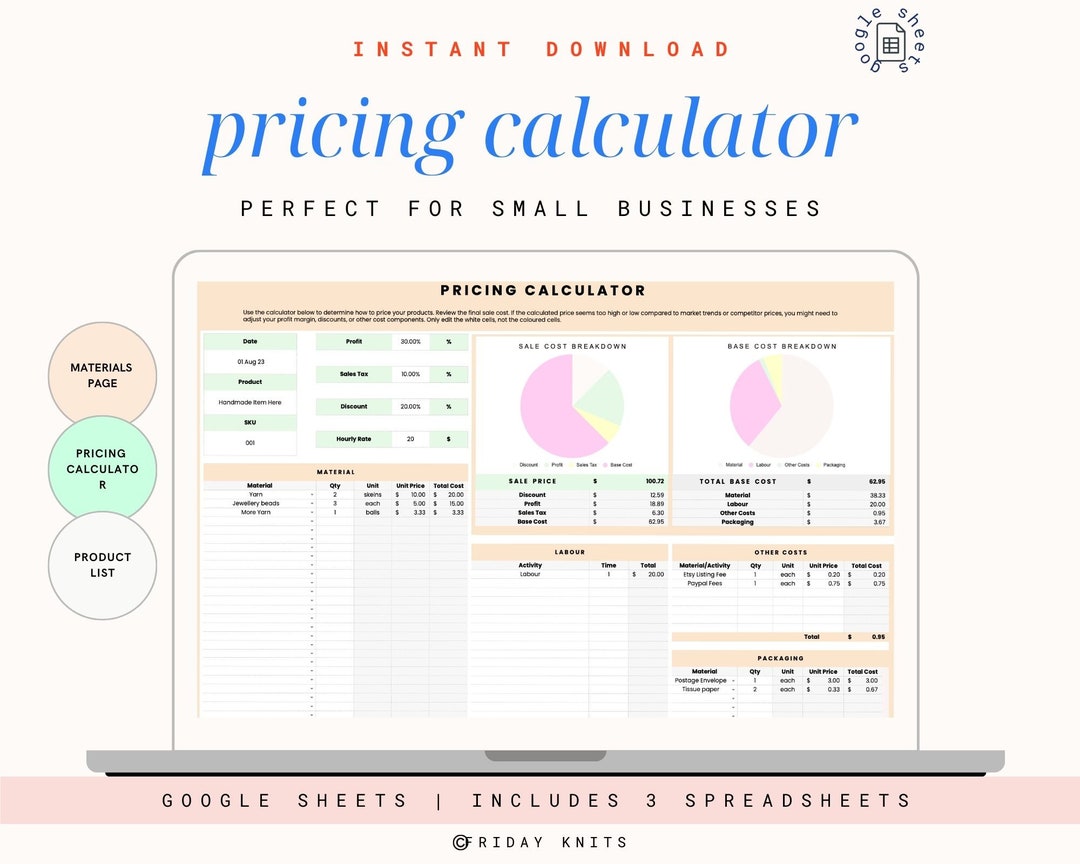 Pricing Calculator Spreadsheet Crafting Calculator Handmade Products ...