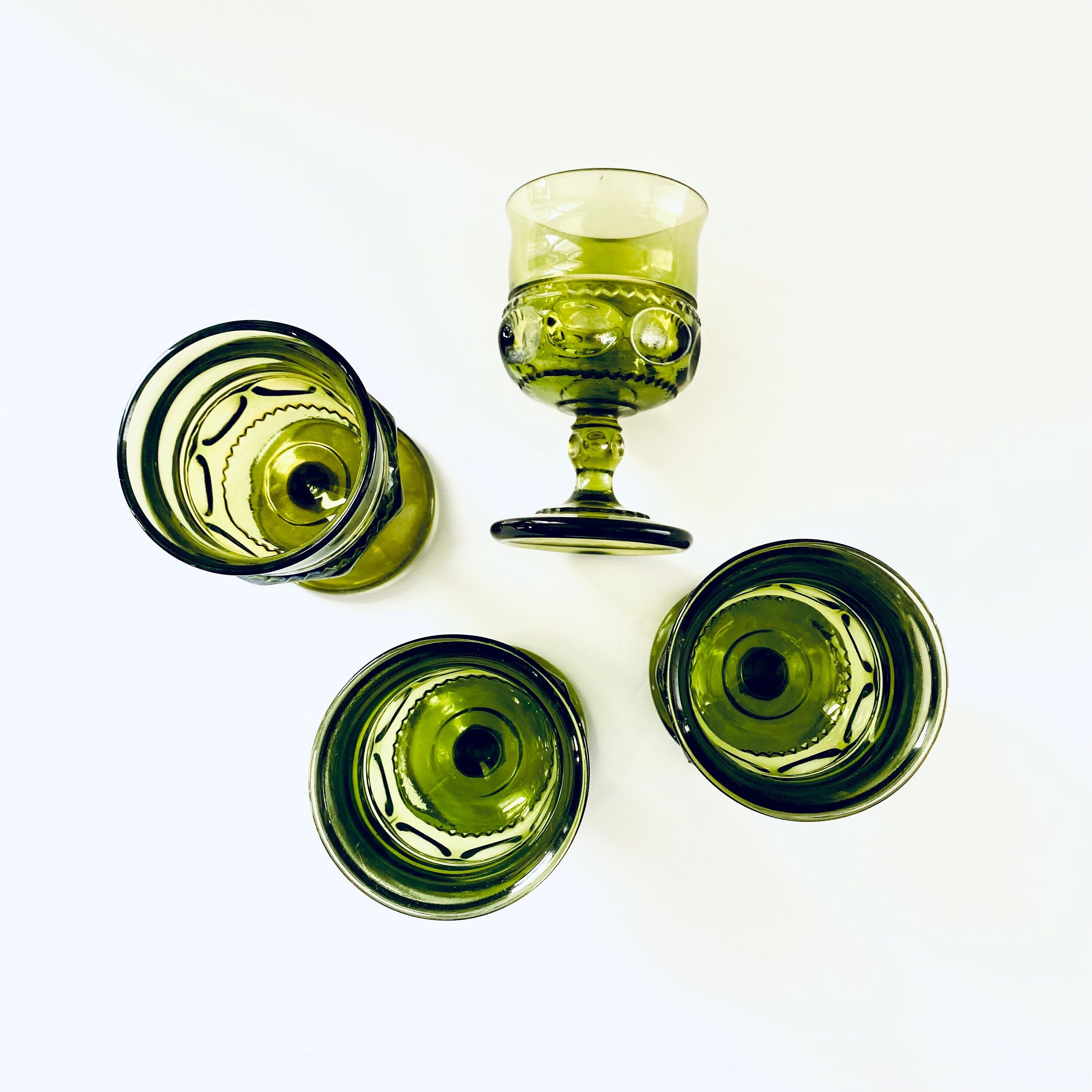 Vintage King’s Crown Green Thumbprint Goblets Set of 4 - Etsy