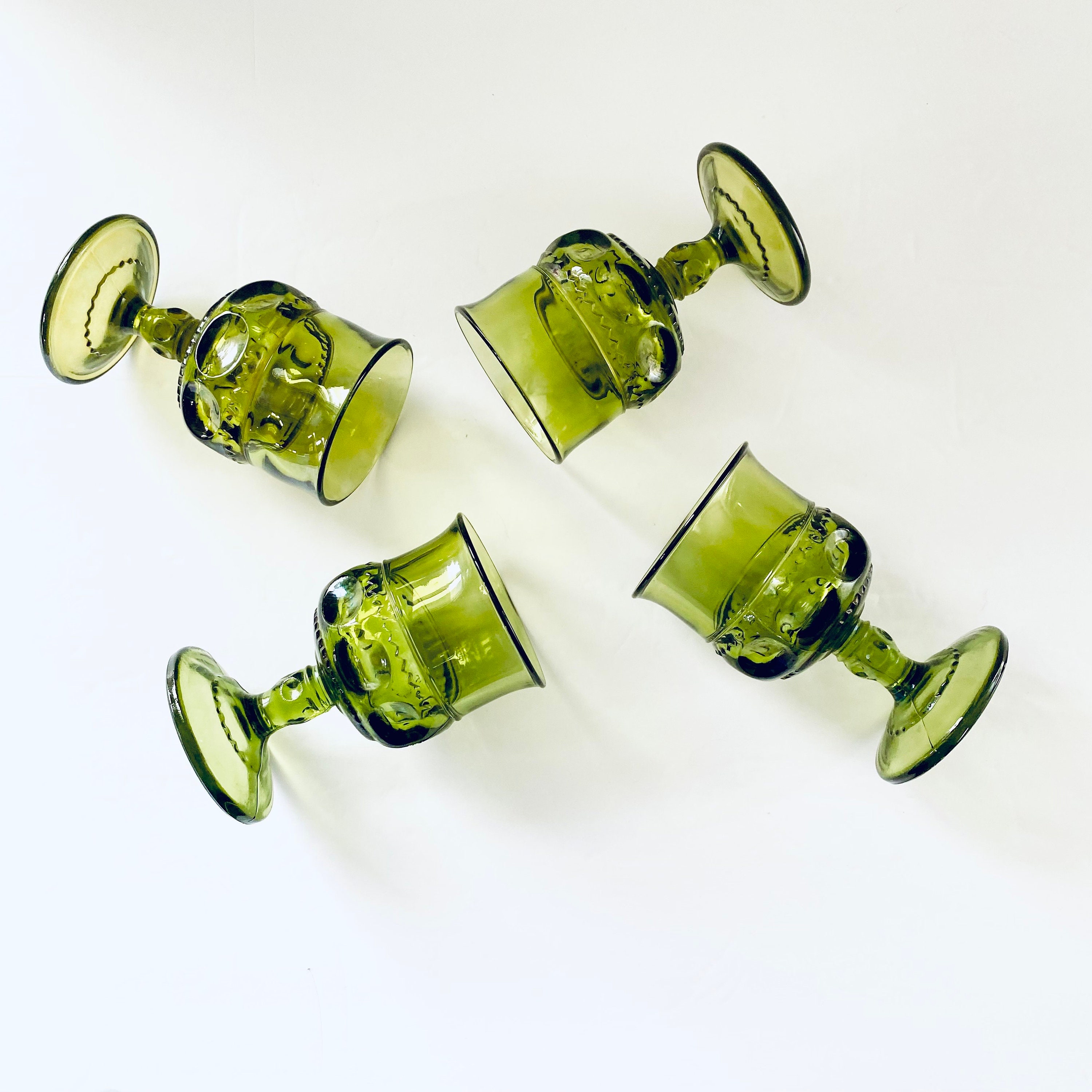Vintage King’s Crown Green Thumbprint Goblets Set of 4 - Etsy