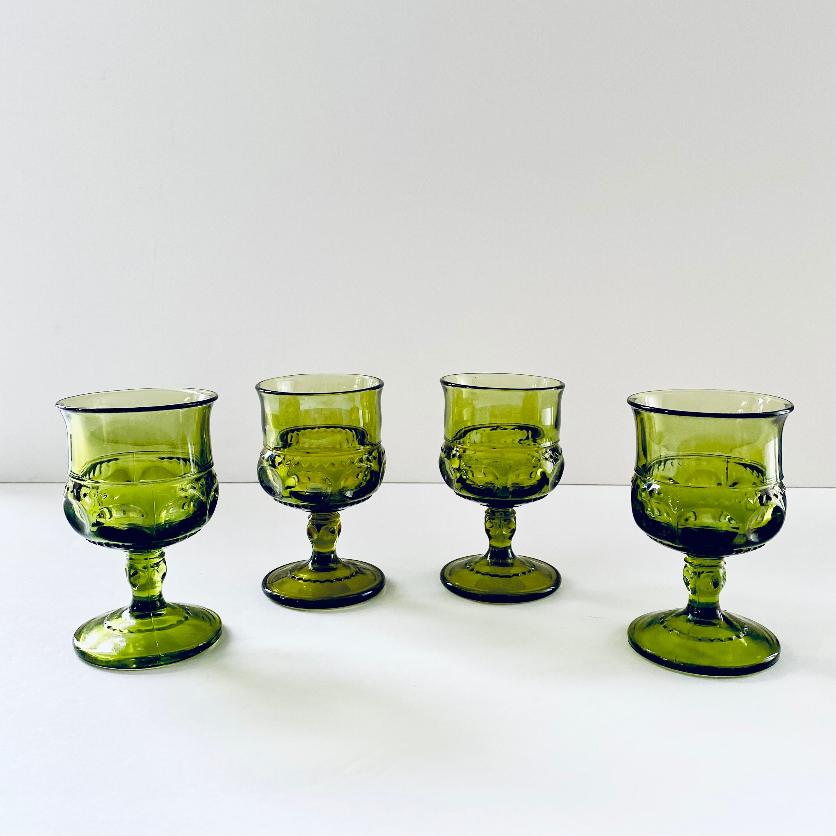 Vintage Kings Crown Green Thumbprint Goblets Set of 4 - Etsy