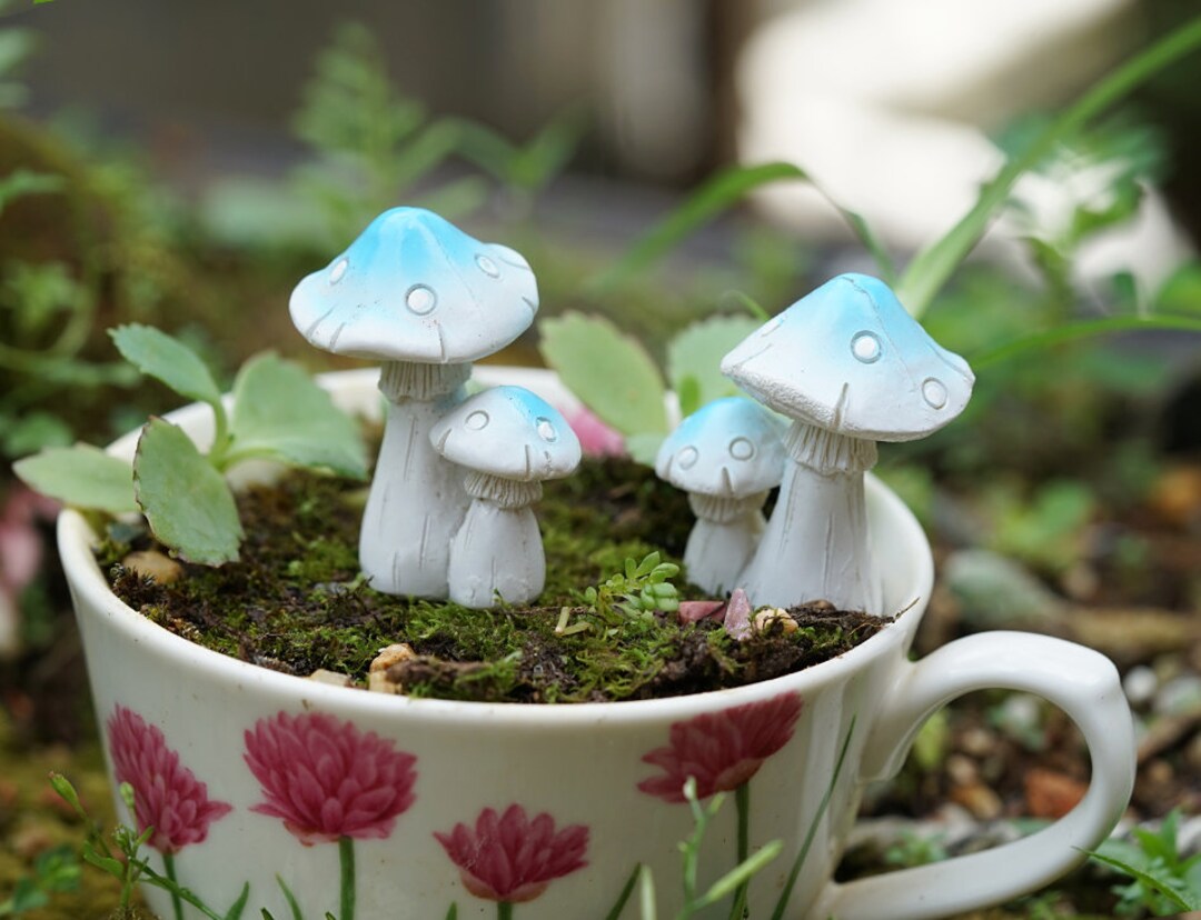 Miniature Fairy Tiny Blue White Mushrooms Fairy Garden - Etsy
