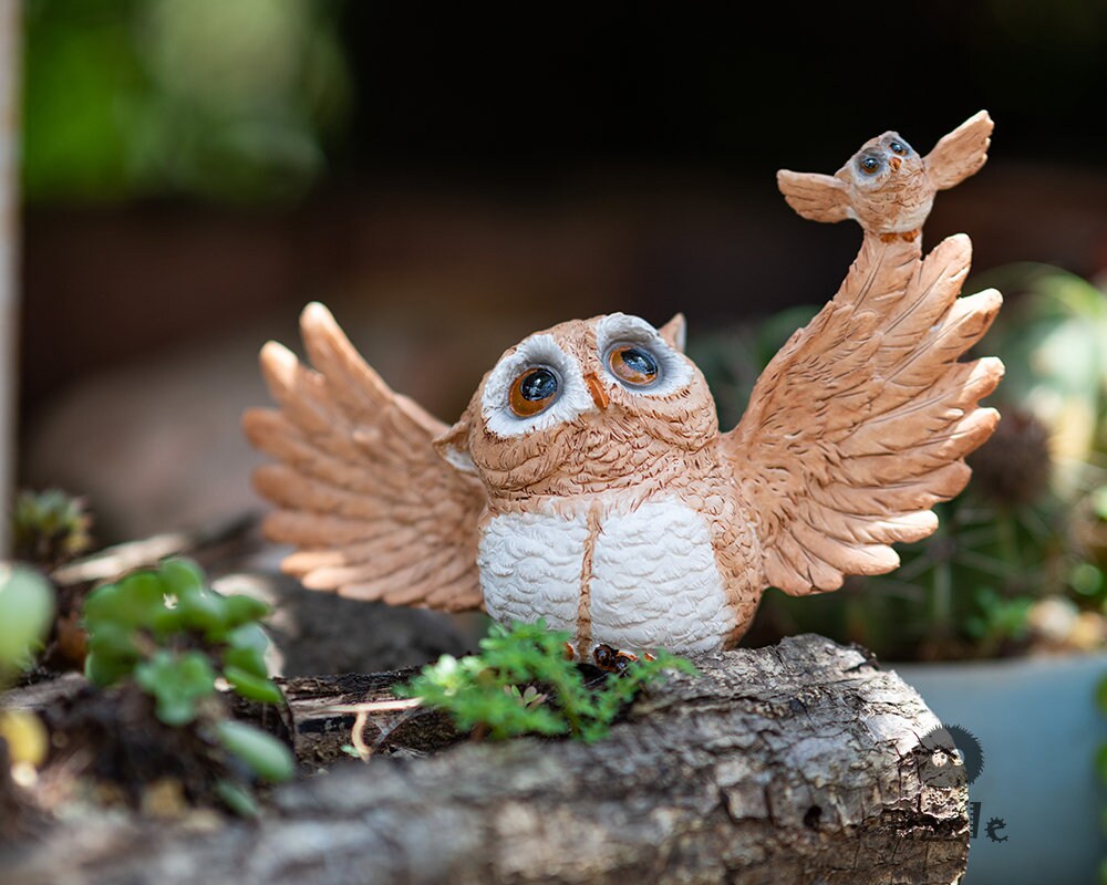 Miniature Fairy Small Owls Animal Figurines Mother and Son | Etsy