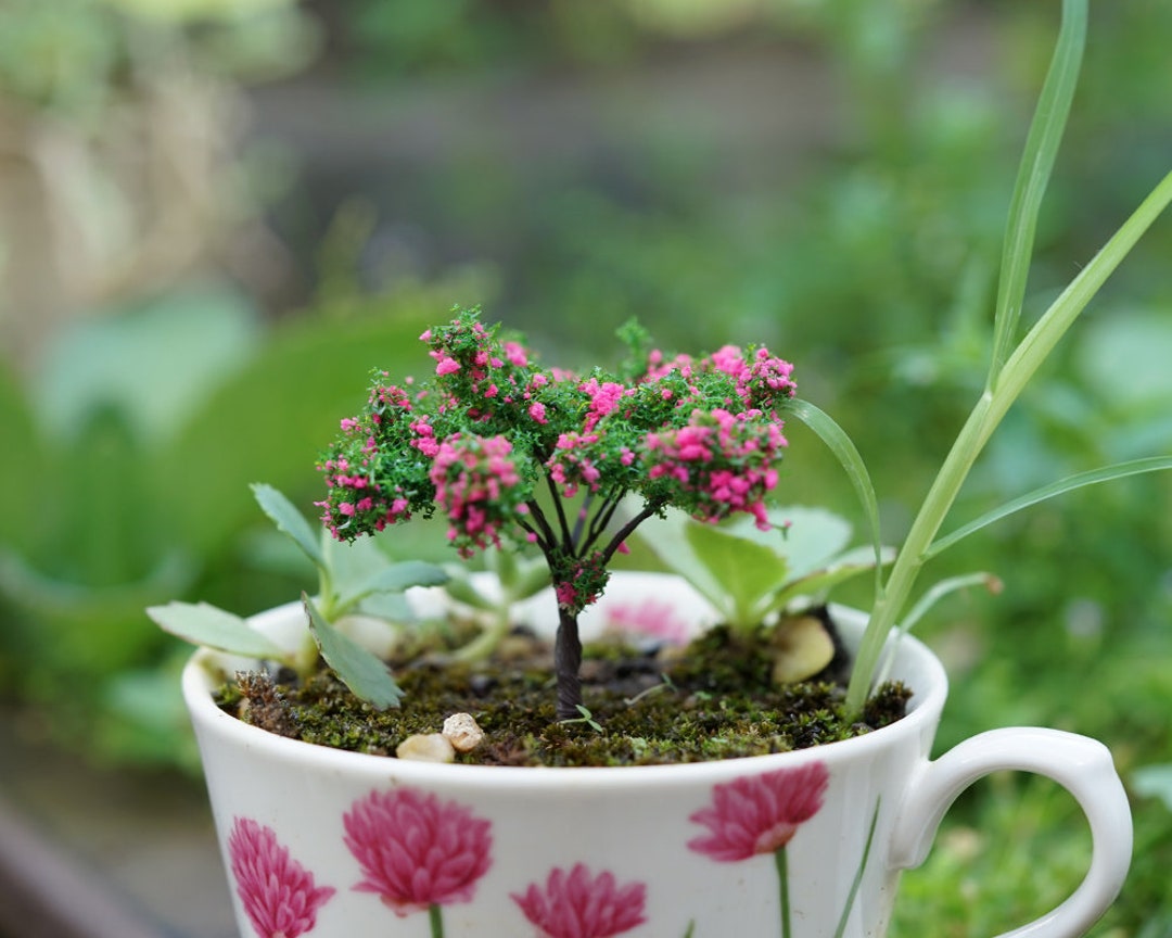 2pcs Miniature Fairy Tiny Tree With Rose Red Flowers Fairy Garden ...