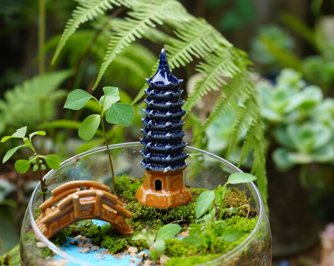 Set of 2pcs Miniature Fairy Small Pagoda and Ceramic Bridge Garden ...