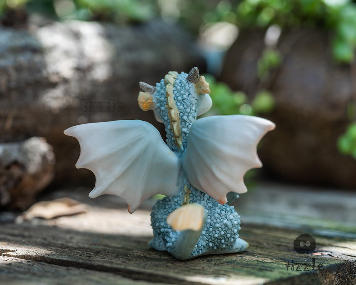Miniature Fairy Small Grey Dragon Figurines Holding Flower | Etsy