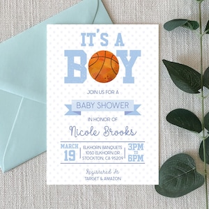 Editable Basketball Themed Baby Shower Invitation, Blue Sports Theme ...