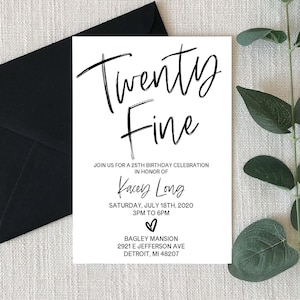 Twenty Fine 25th Birthday Party Invitation | Editable B-day Party ...