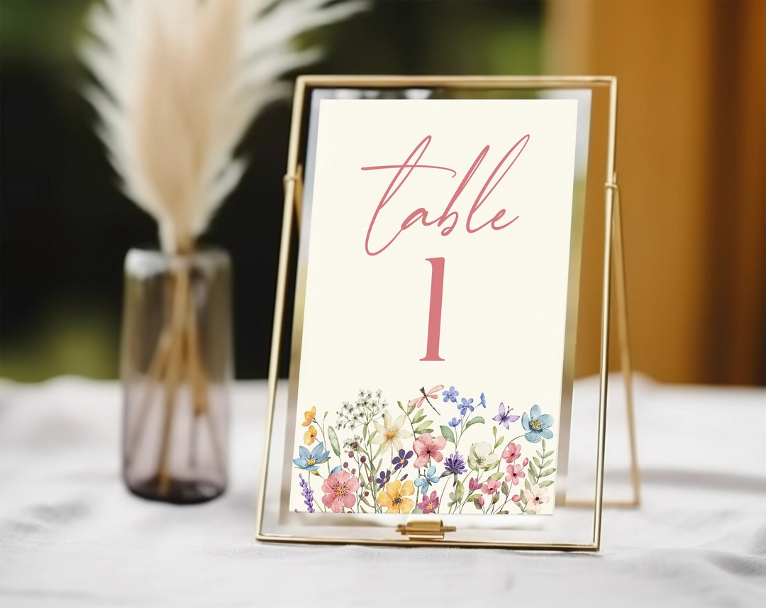 Wildflower Wedding Table Number Template | Printable Table Number Sign ...
