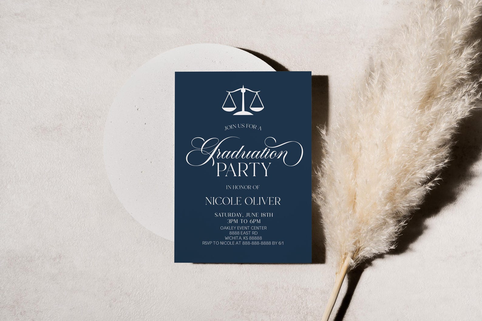 Lawyer Scales of Justice Graduation Party Invitation | Editable Navy ...
