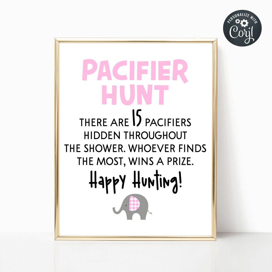 Baby Shower Pacifier Hunt Sign Pink Elephant Themed Pacifier - Etsy