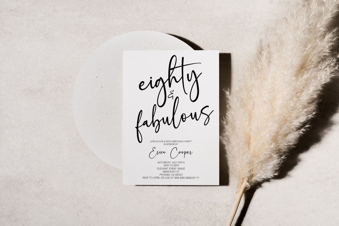 Eighty & Fabulous 80th Birthday Party Invitation | Editable B-day Party ...