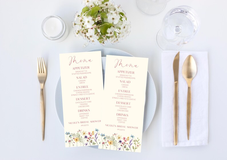 Editable Bridal Shower Menu | Wildflower Floral Bridal Shower Menu ...