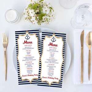 Editable Birthday Party Menu | Nautical Navy Blue Anchor Boat Theme - Etsy