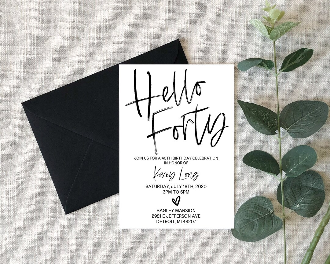 Hello Forty 40th Birthday Party Invitation | Editable B-day Party ...