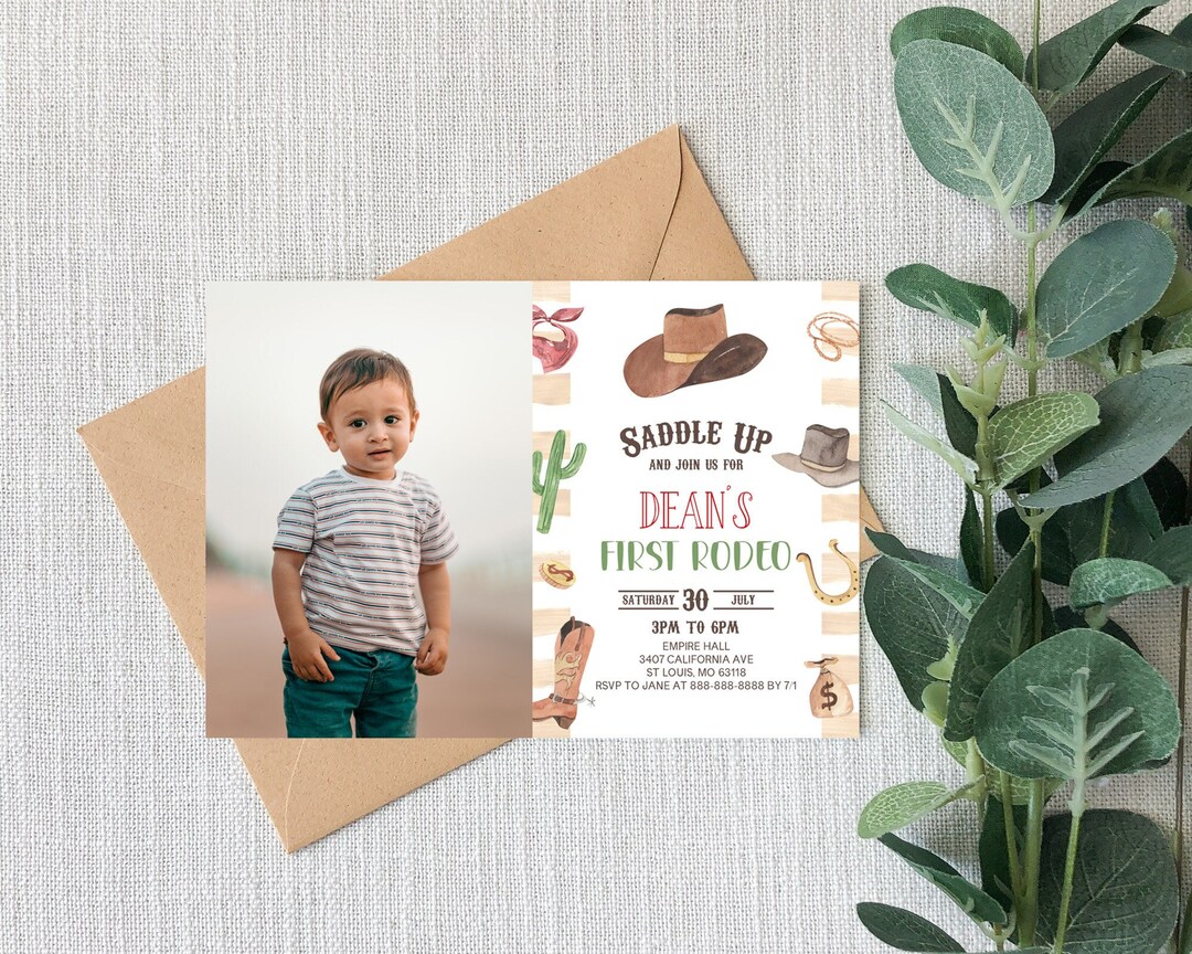First Rodeo 1st Birthday Party Invitation | Cowboy First Birthday Party ...