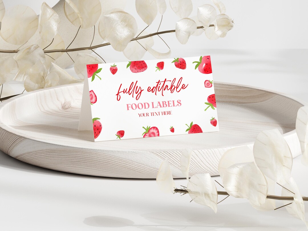 Strawberry Party Food Label Card | Editable Template | Cute Retro A ...