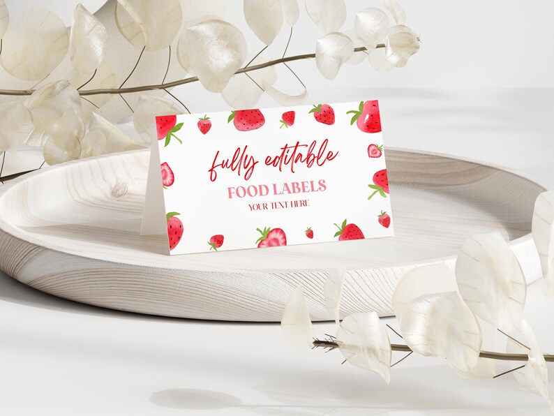 Strawberry Party Food Label Card | Editable Template | Cute Retro A ...