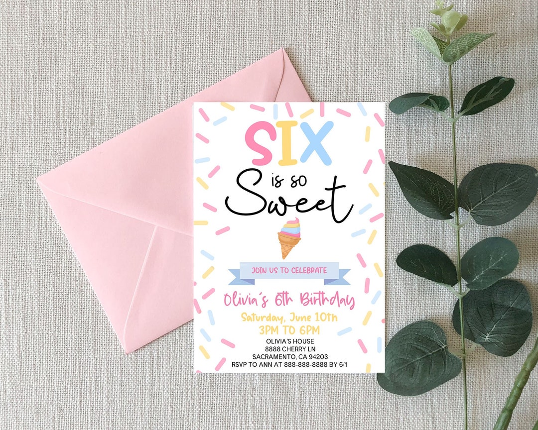 Six is so Sweet Sixth 6th Birthday Party Invitation | Editable Ice ...