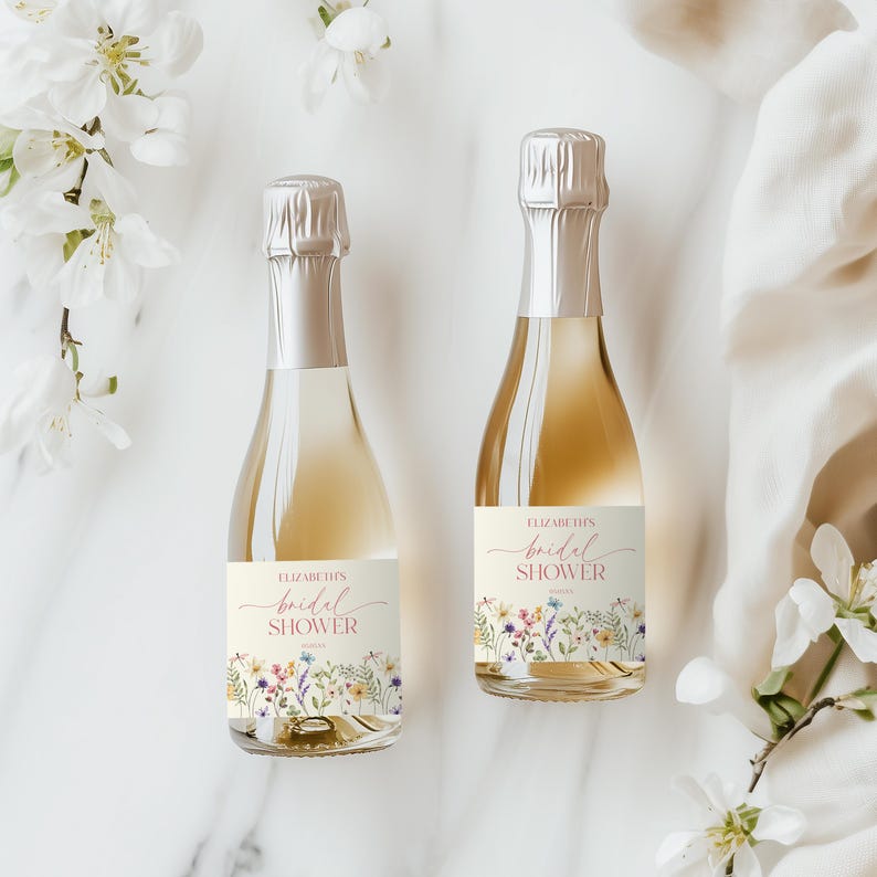 Editable Wildflower Bridal Shower Wine Bottle Label Template | Wine ...