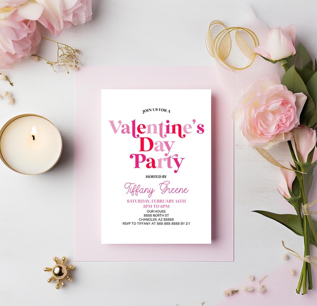 Editable Valentine's Day Party Invitation | Pink and Red Retro ...
