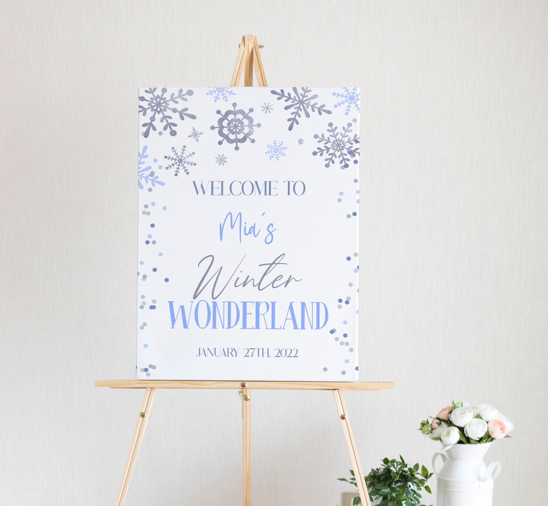 Birthday Party Welcome Sign | Winter Wonderland Blue Snowflake Themed ...