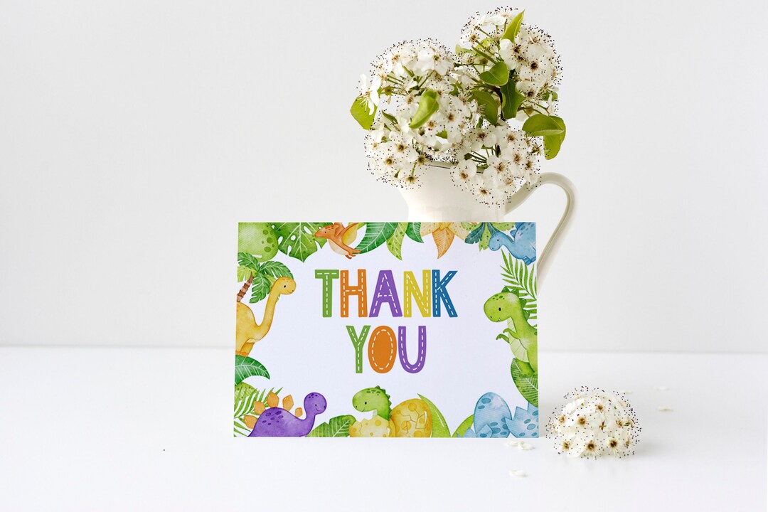 Dinosaur Jurassic Age T-rex Themed Thank You Card Editable Folded Thank ...