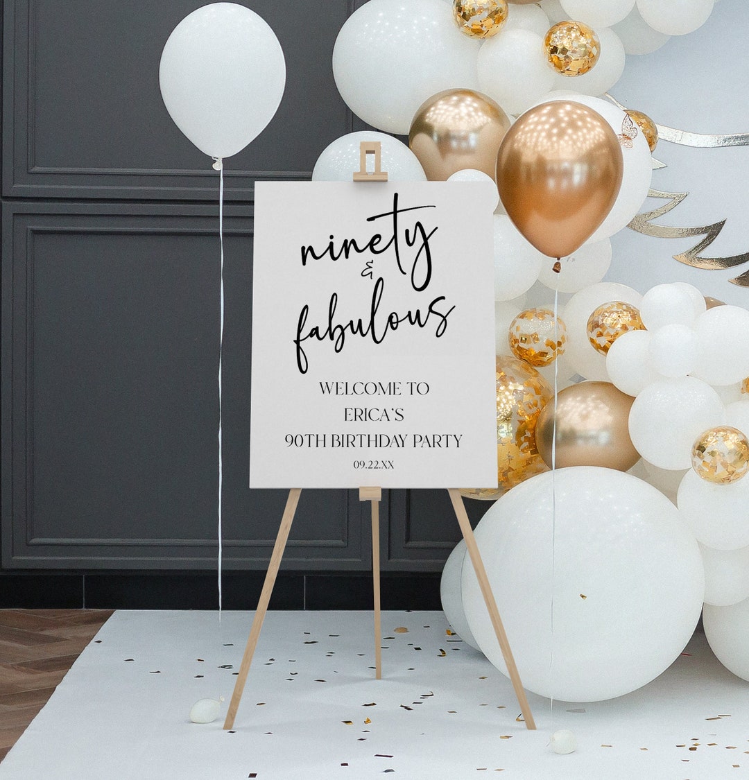 Ninety & Fabulous 90th Birthday Party Welcome Sign | Editable Easel ...