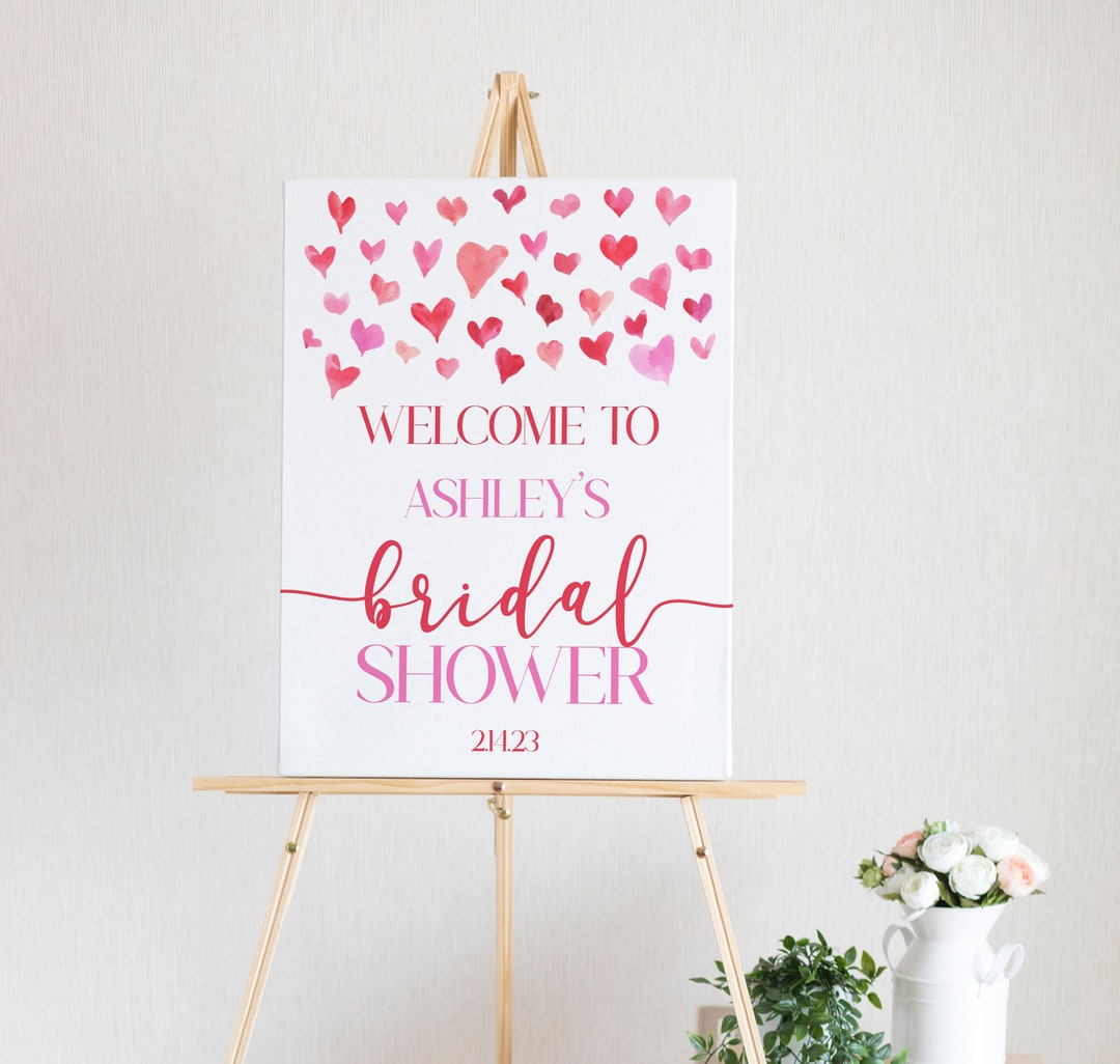 Bridal Shower Welcome Sign | Pink and Red Hearts Valentine Theme ...