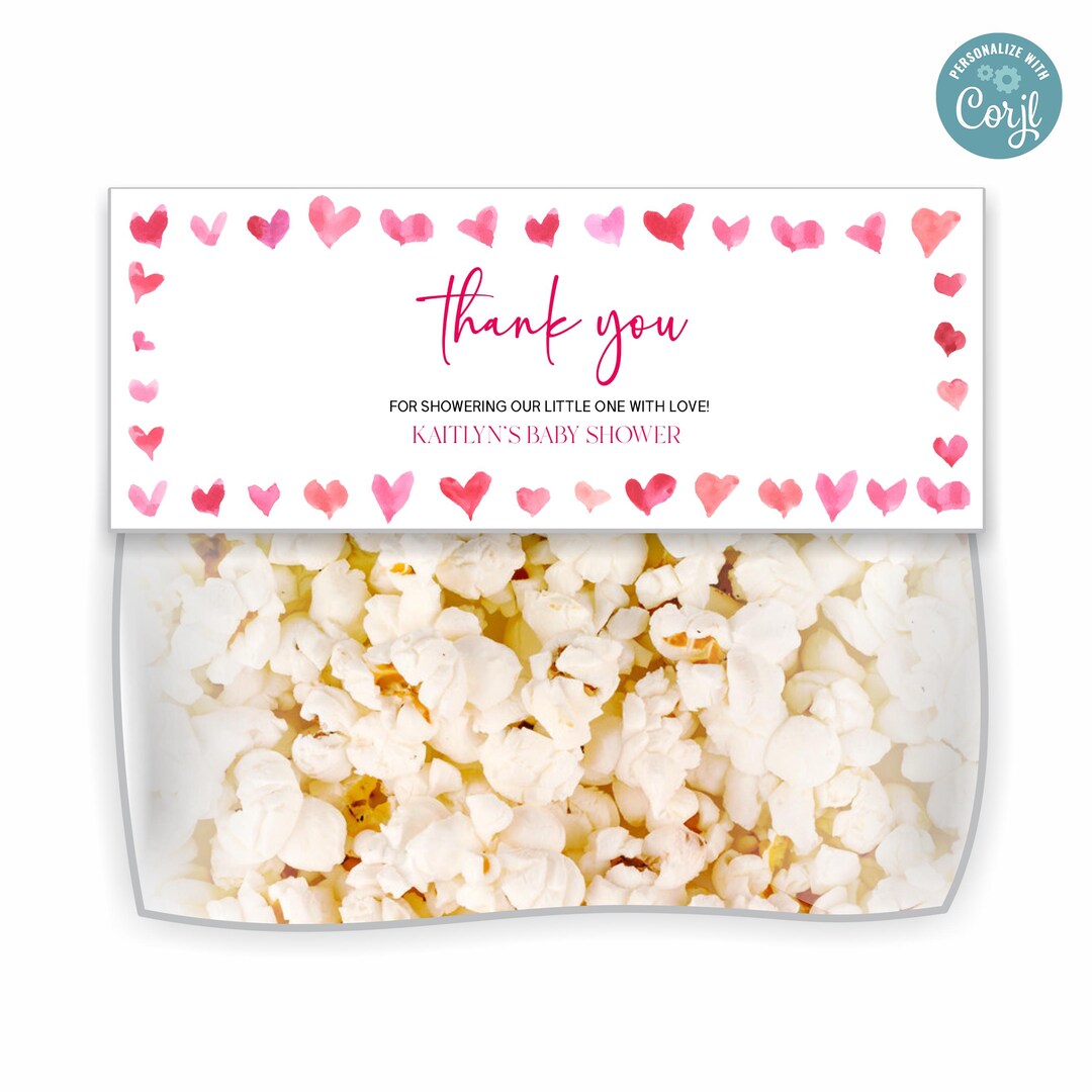 Editable Red Pink Hearts Bag Topper | Baby Shower Favor Bag Topper ...