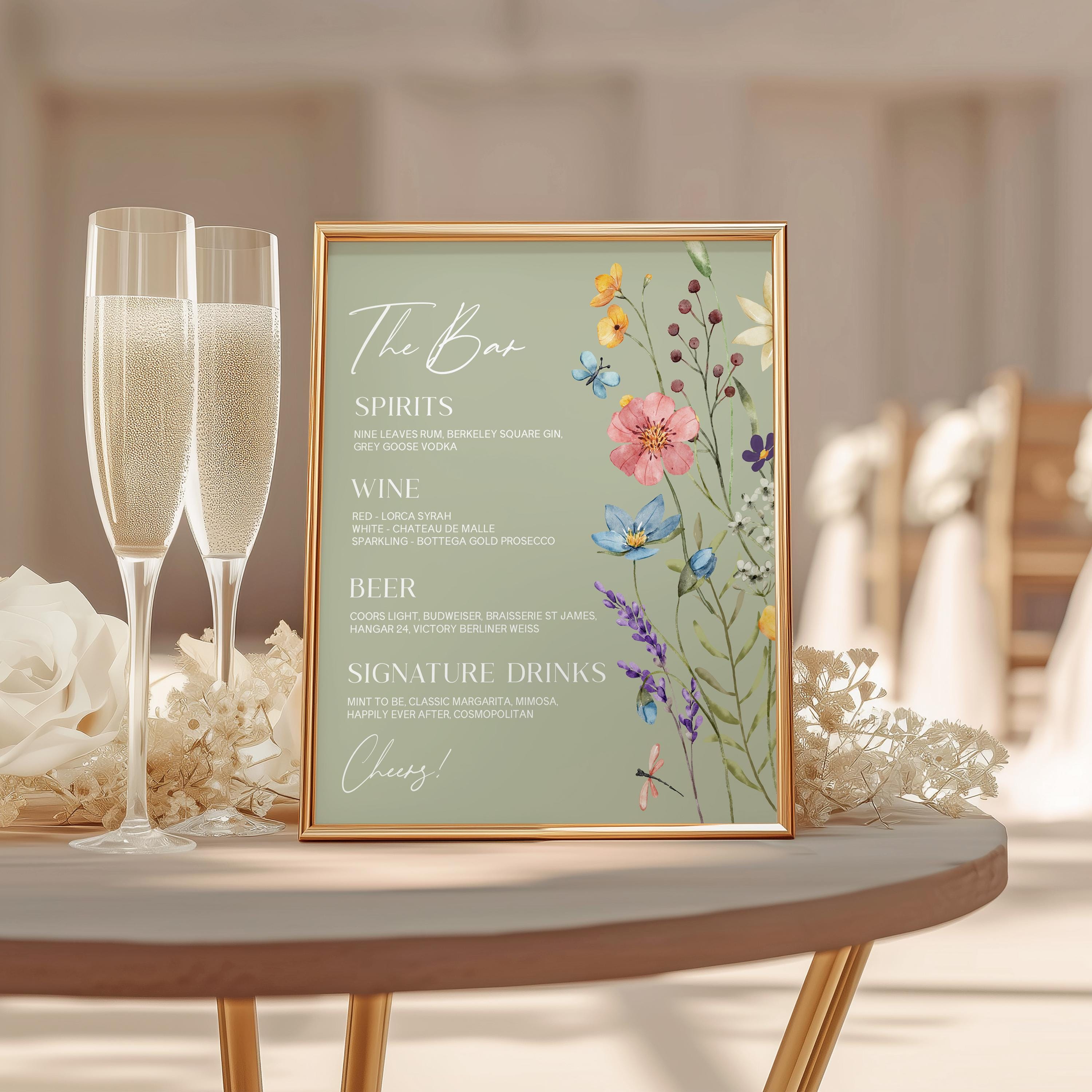 Editable Wedding Bar Sign Menu Template | Elegant Wildflower Floral ...