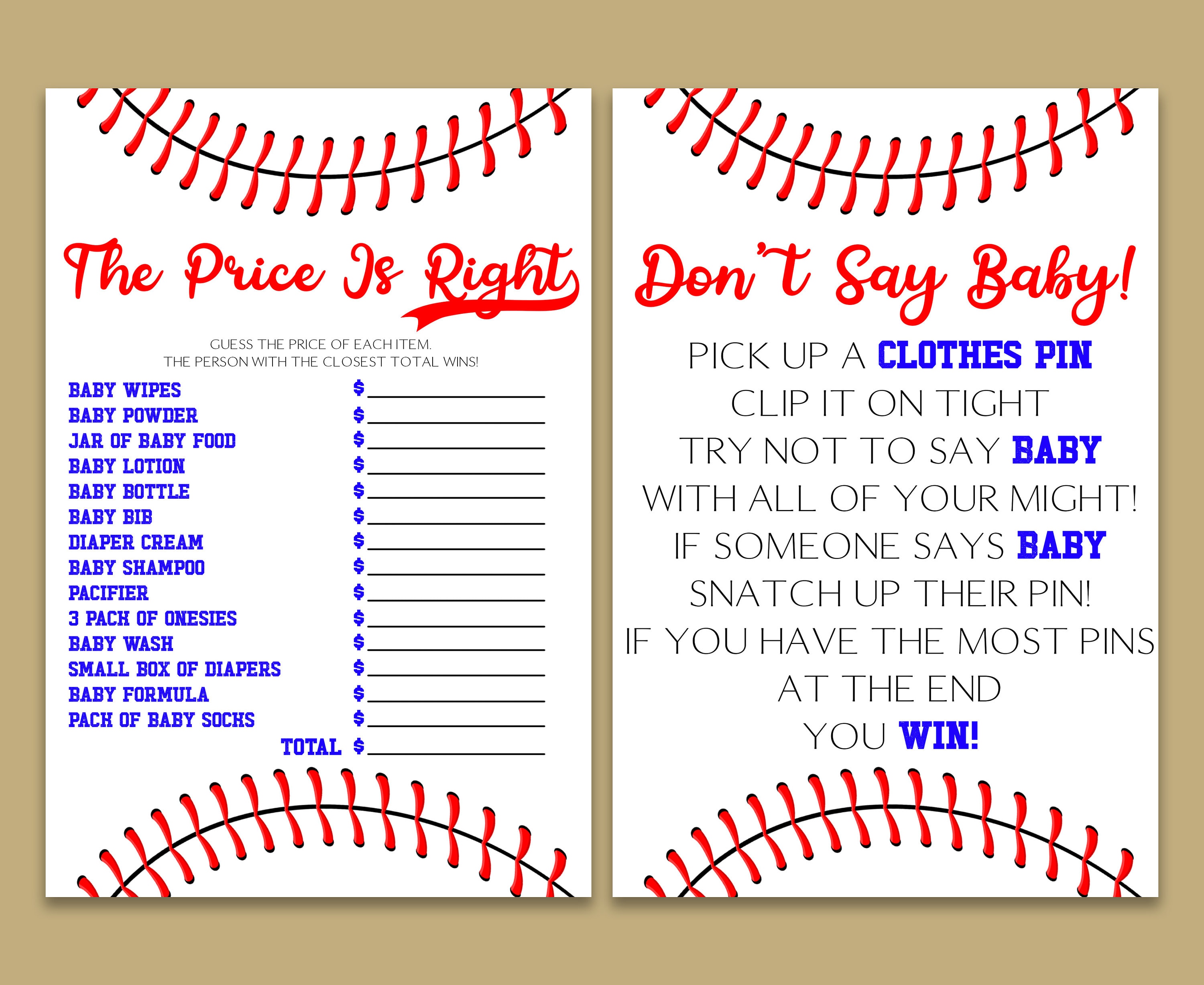 Baseball Themed Baby Shower Game Pack, Printable Baby Shower Games ...