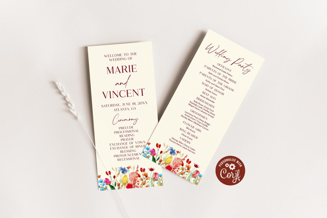 Wildflower Floral Flowers Wedding Program | Wild Flower Arrangement ...