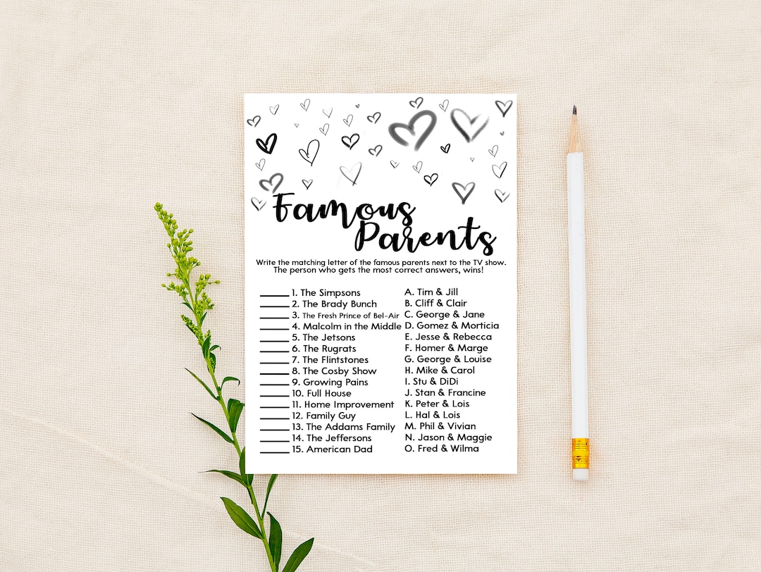 Famous Parents Baby Shower Game, Famous TV Parents Baby Shower Activity ...