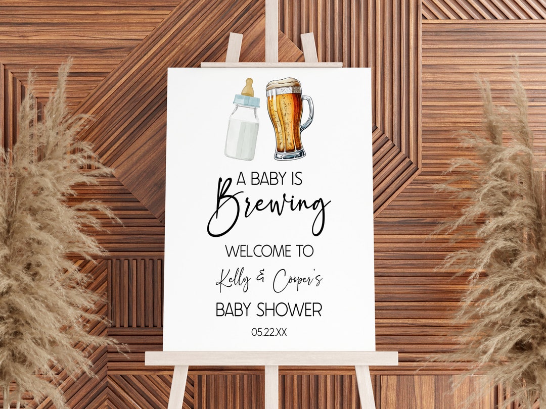 A Baby is Brewing Co Ed Baby Shower Welcome Sign | Editable Baby Bottle ...