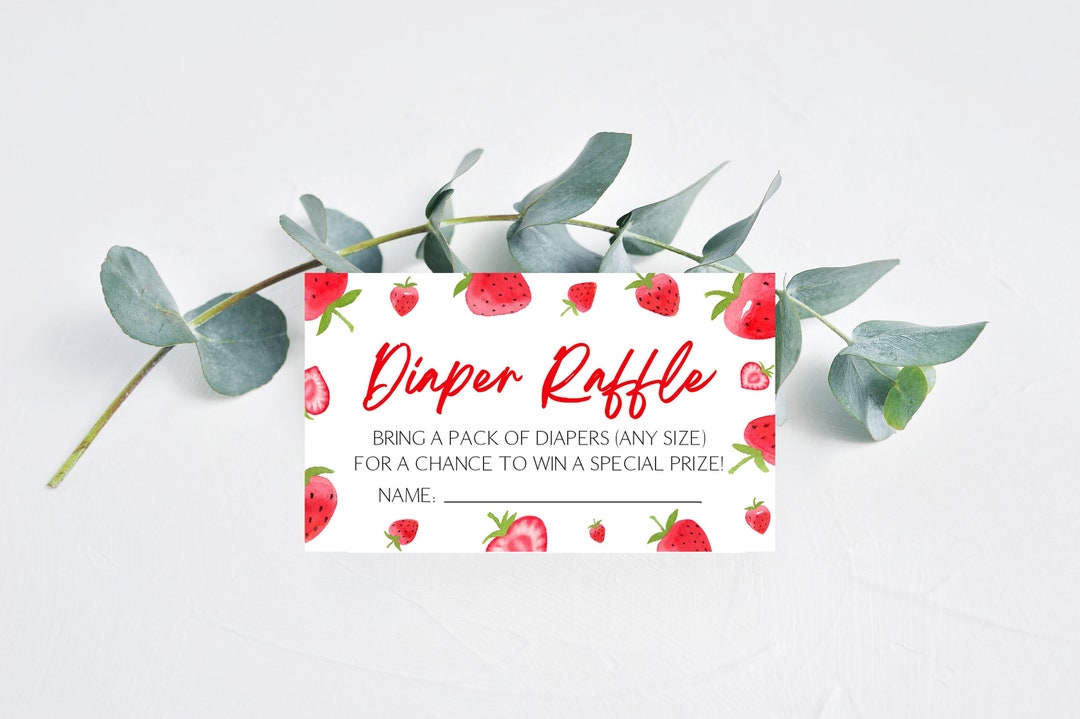 Strawberry Diaper Raffle Card | Baby Shower Diaper Raffle Ticket Cards ...
